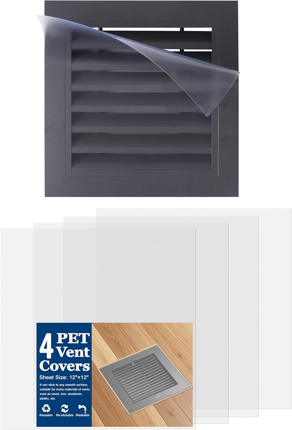 4 Pack PET Vent Covers with Nano Adhesive, 12" X 12" for Floor, Wall ...