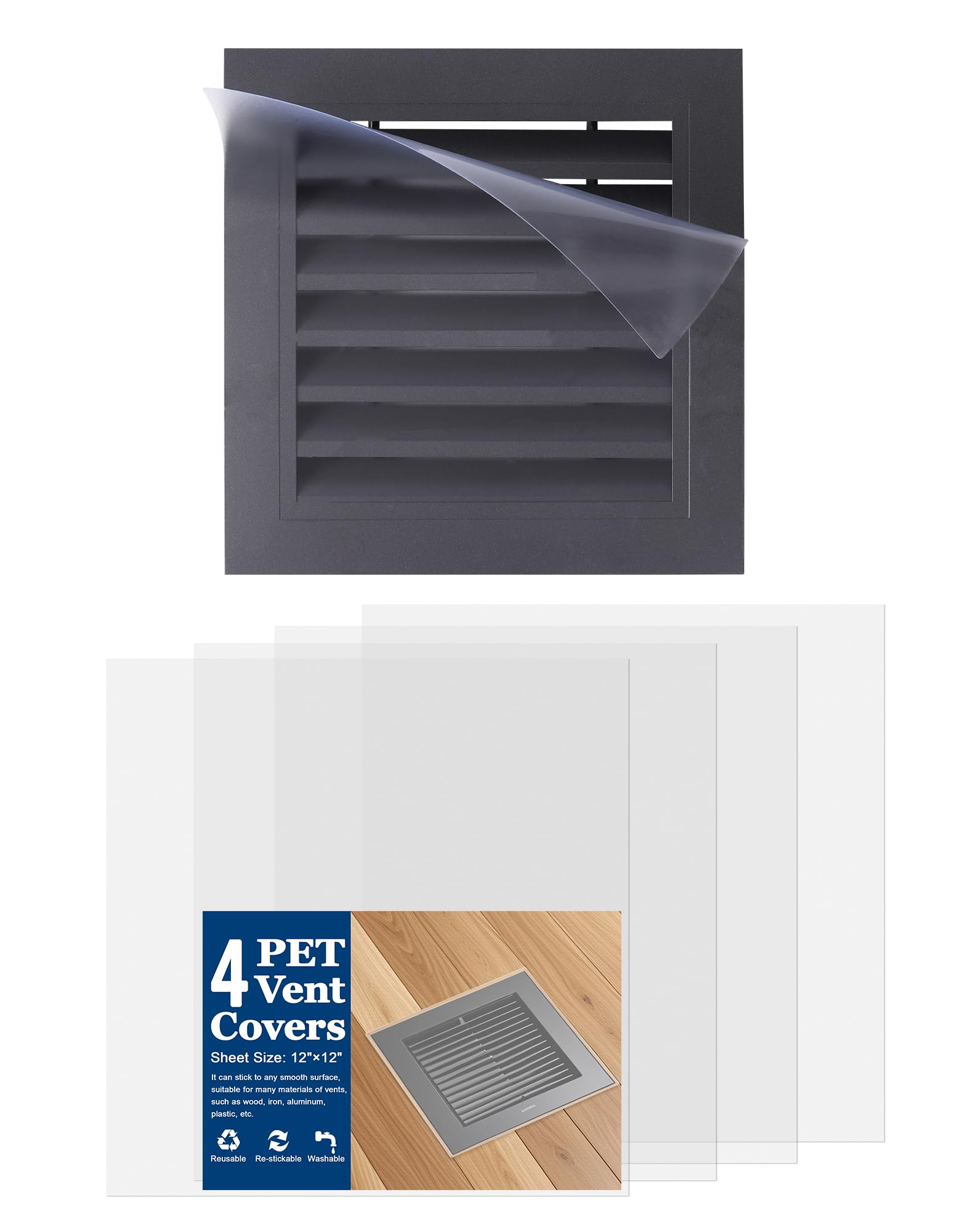 4 Pack PET Vent Covers with Nano Adhesive, 12" X 12" for Floor, Wall ...