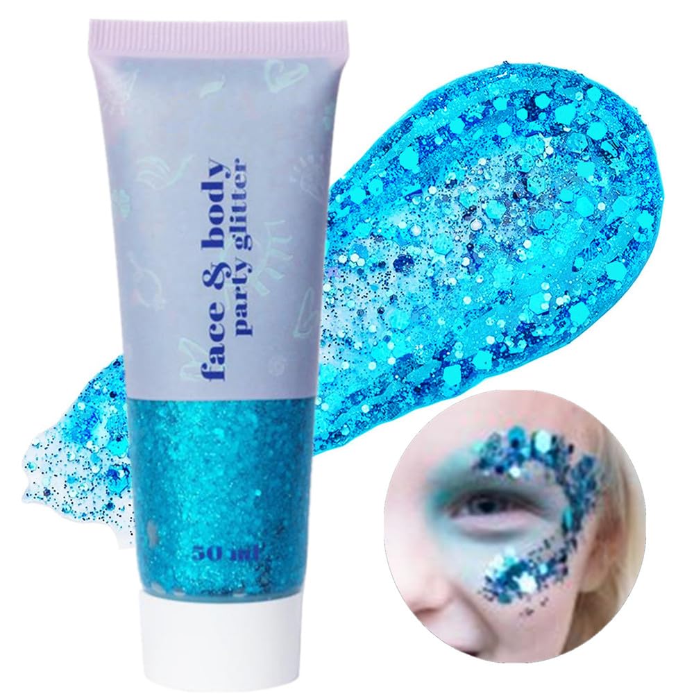 Amazon.com : Go Ho Light Blue Face Body Glitter Gel,Blue Mermaid Face ...