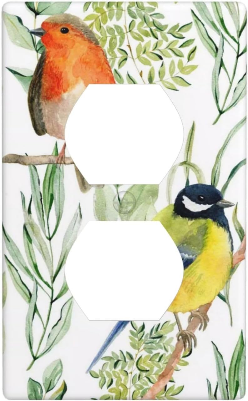 TEIKKIOP Bird Green Leaves Floral Outlet Covers Decorative Light Switch ...