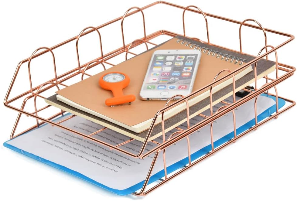 2 Pcs 2 Tier Stackable Filing Tray,A4 Paper Tray Desk Organizer 30 * 24 ...