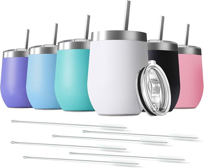 Amazon.com | Deitybless 6 Pack 12 oz Stainless Steel Wine Tumbler with ...