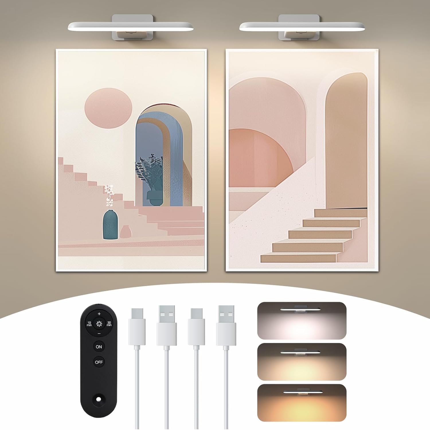 2 Pack Picture Lights Battery Operated with Remote, Rechargeable ...