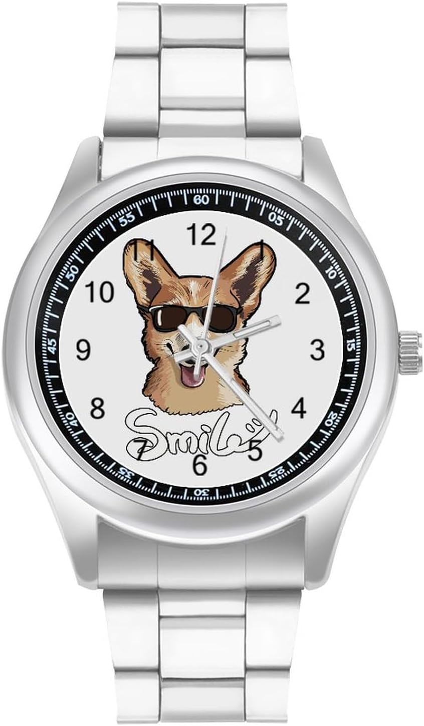 Welsh Corgi Dog Cute Quartz Watch Stainless Steel Wrist Watch for Men ...