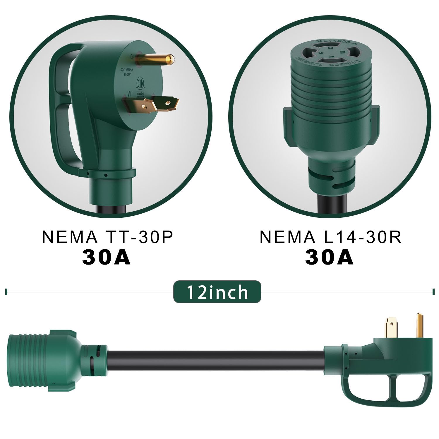 Snapklik.com : NEMA TT-30P To L14-30R Adapter Cord, 30 Amp 3 Prong To 4 ...