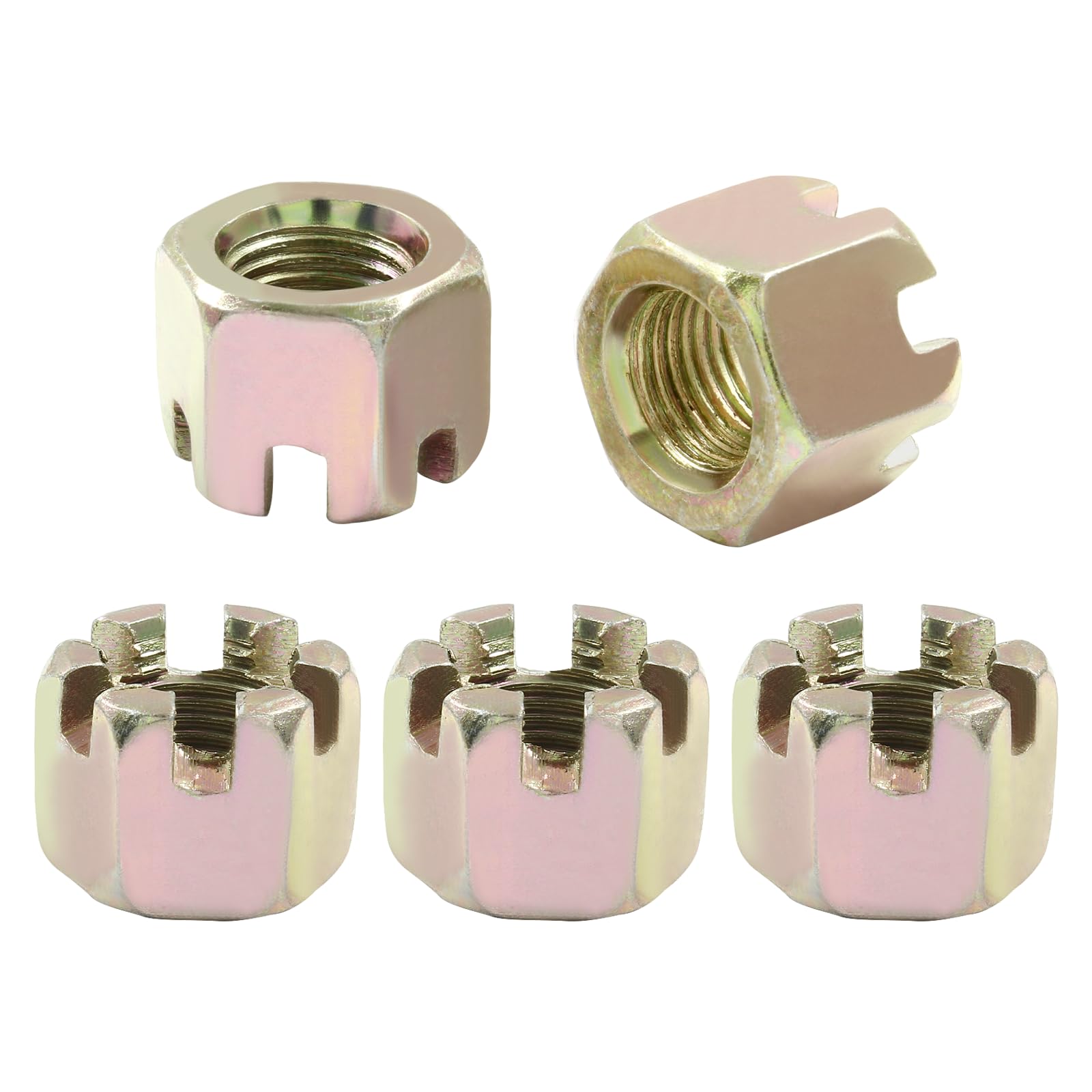 Zorveiio 10Pcs M12 x 1.25mm Pitch Hex Slotted Castle Nut,Grade 4.8 ...