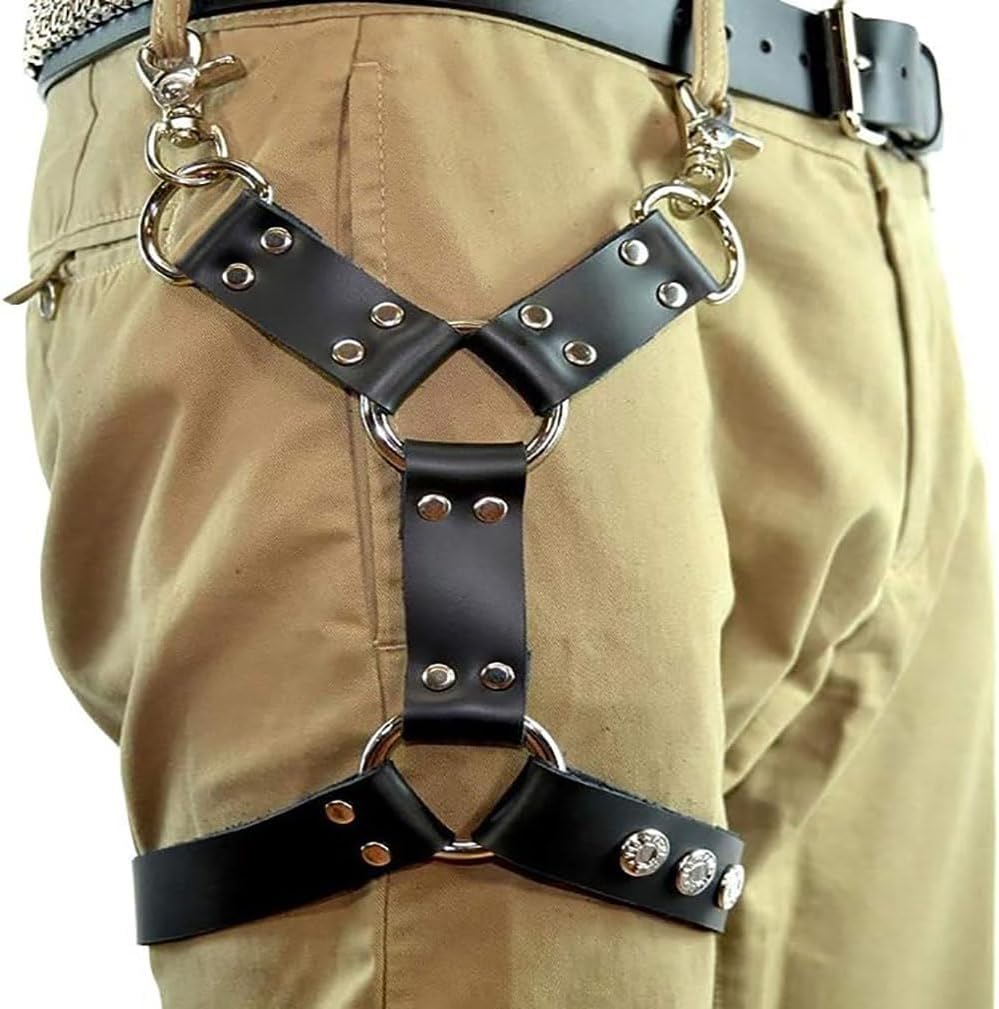Amazon.com: Black Leather Thigh Leg Garter Caged Body Harness ...