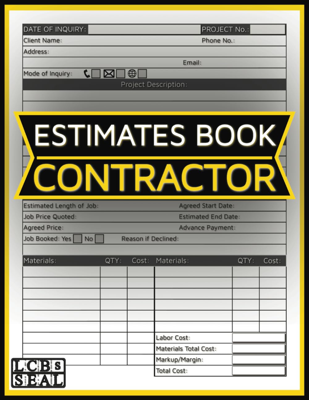 Estimate Book Contractor: Job Order Form Log Book, Keep Record of Your ...