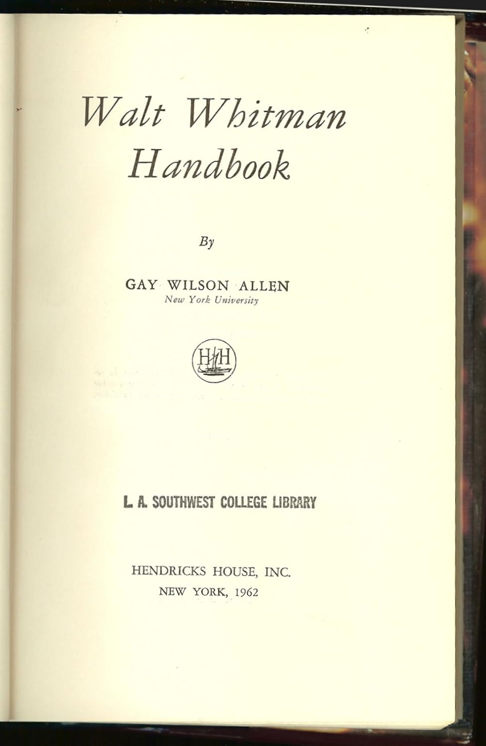 Walt Whitman Handbook: Allen, Gay: 9780875320502: Amazon.com: Books