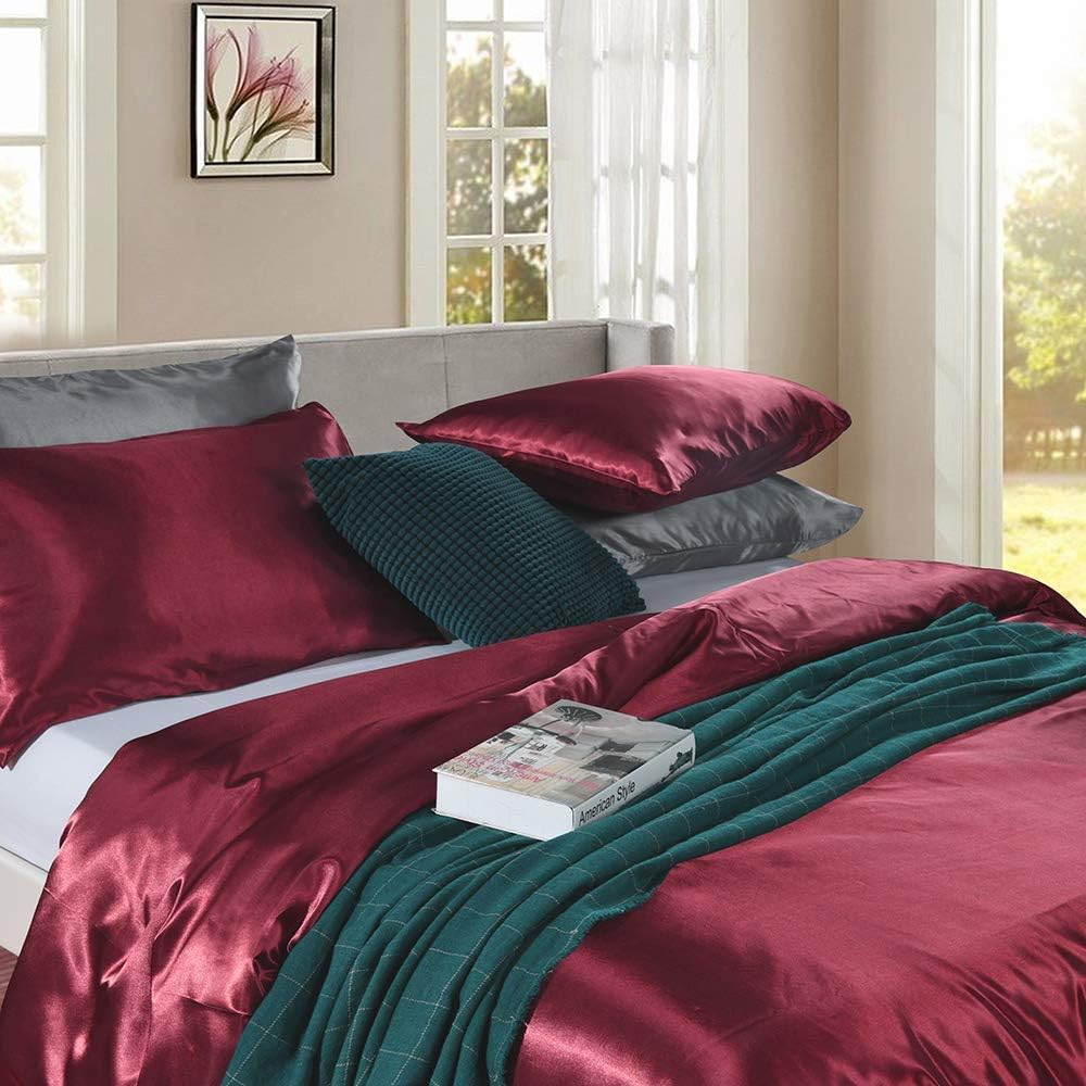 Amazon.com: Best Bedding 3 Piece Satin Silk Comforter Set Solid ...