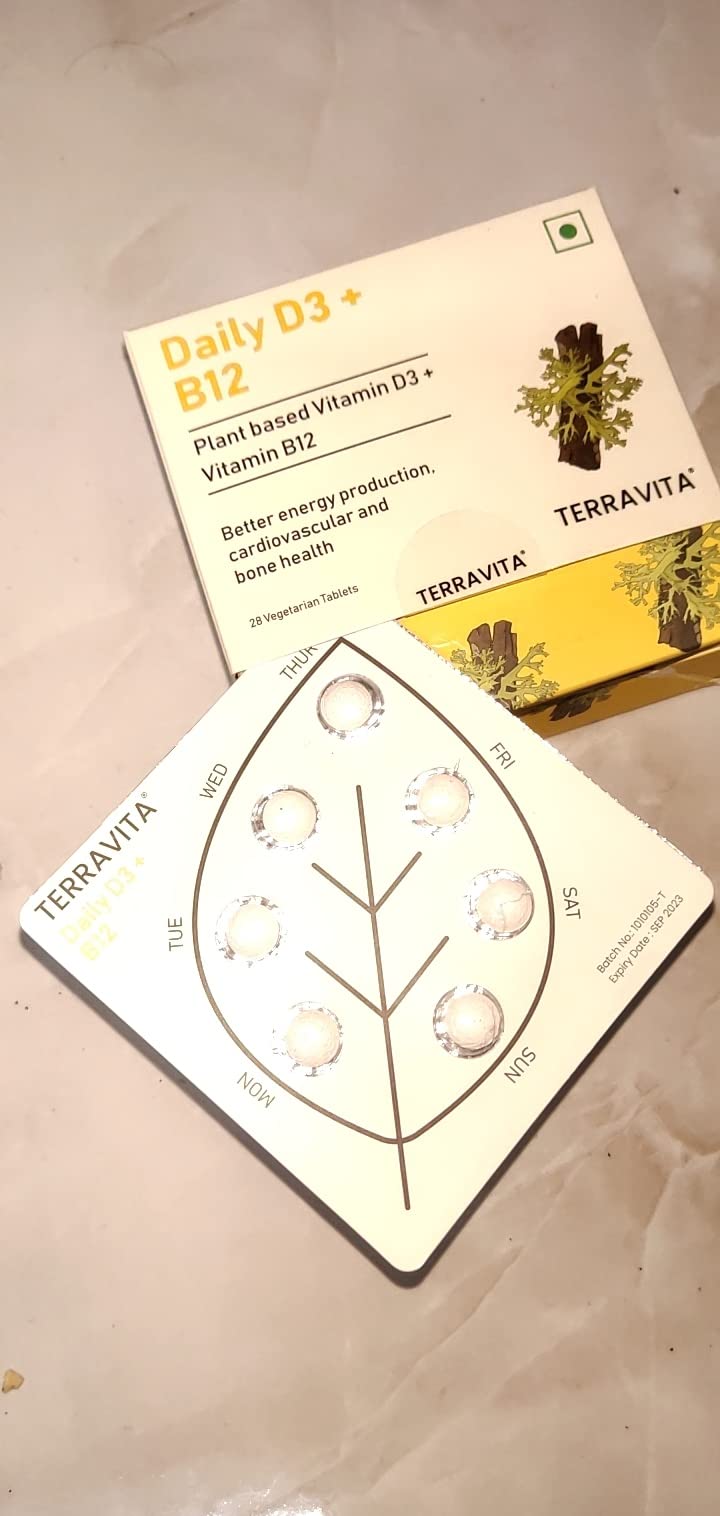 TERRAVITA Daily Vitamin D3 400 Iu, 100% Rda + Vitamin B12 Supplement ...