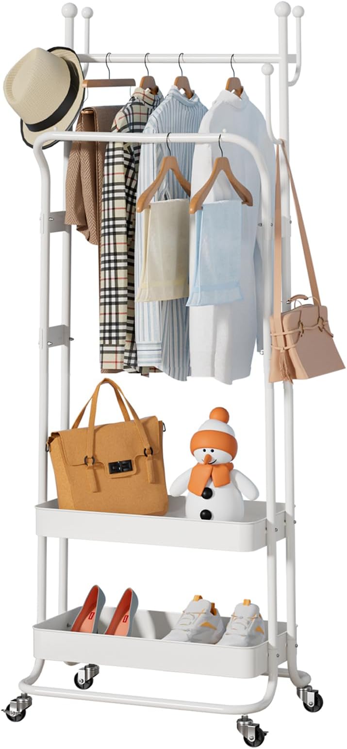 Amazon.com: Hzuaneri Clothes Rack, Garment Rack with 2-Tier Storage ...