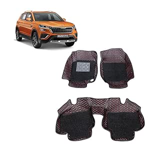 Exots Skoda Kushaq Car Black & Red Foot Mats Non Slip 7D Leather Car Floor Mats (Kushaq)(Model ...