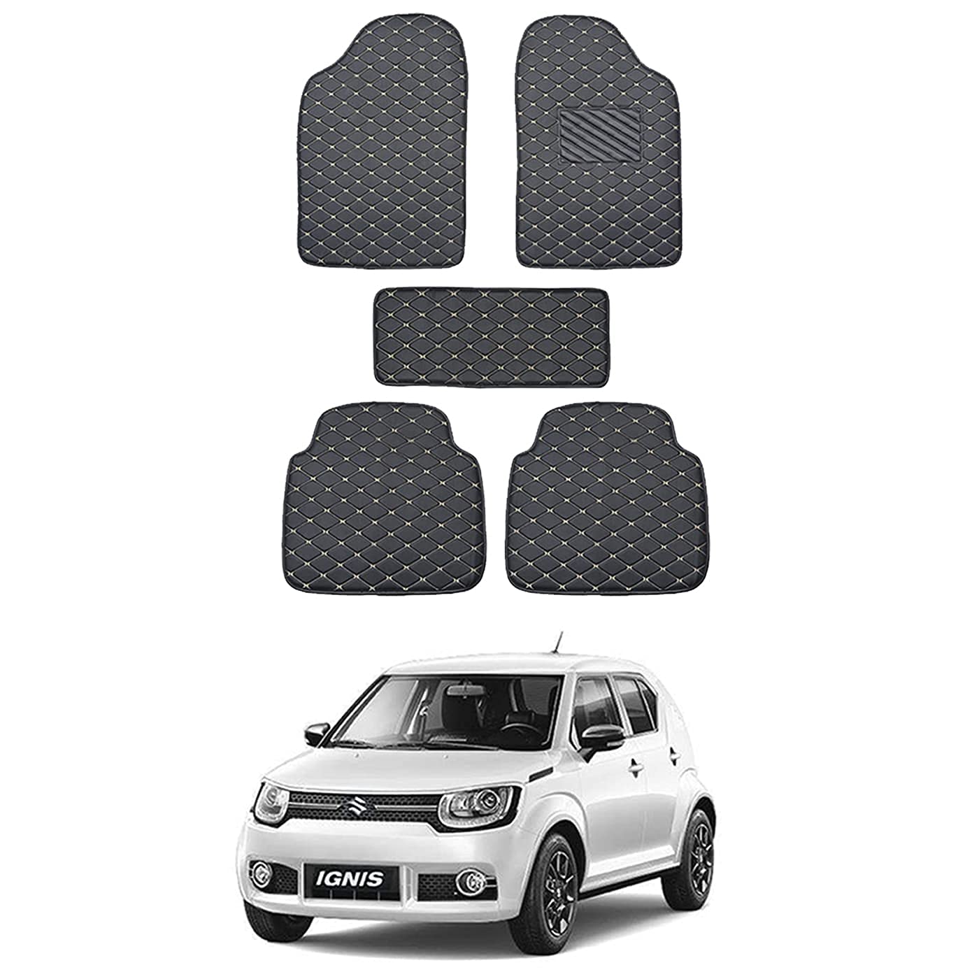 Rkpsp Leather 5D Car Floor Mats for for Ignis Zeta 1.2 Mt (Black) Pack ...