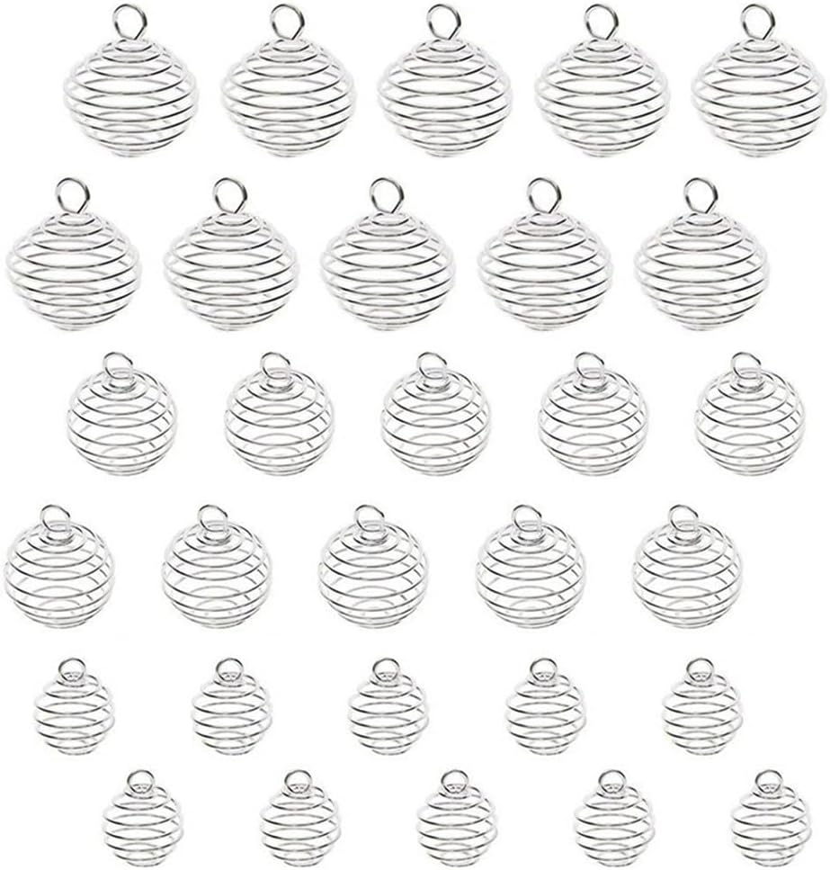 Lakaemfis 30 PCS Spiral Bead Cages Silver Plated Crystal Pendants Bead ...