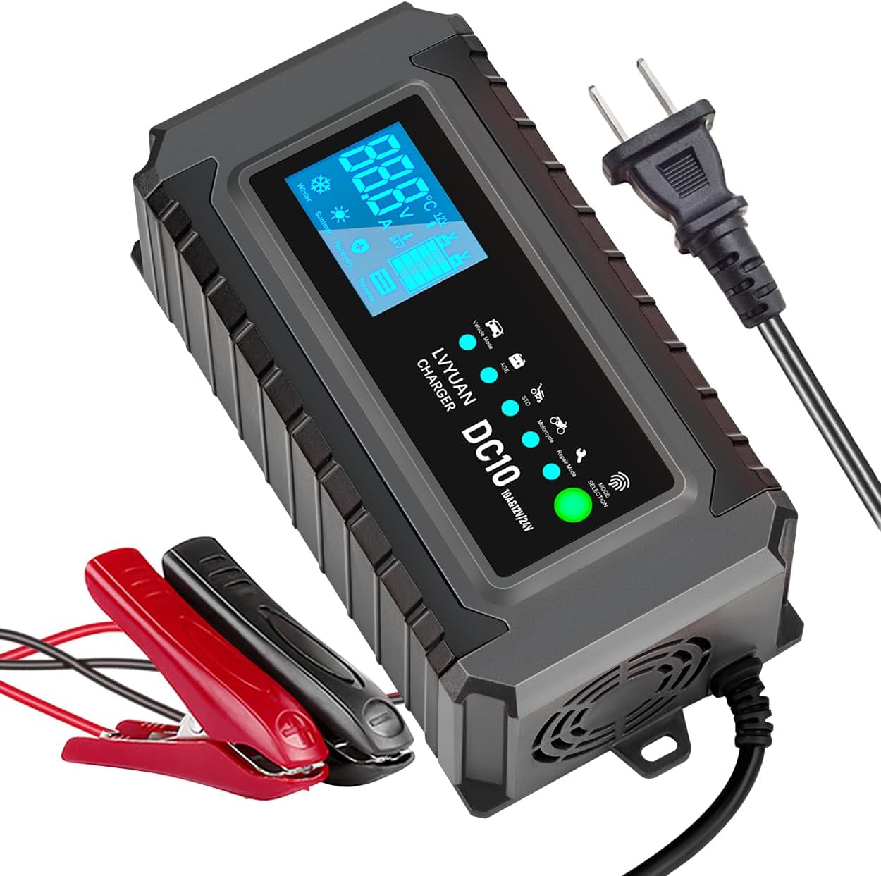 LVYUAN 10A Smart Car Battery Charger, 12 Volt and 24 Volt Automotive ...