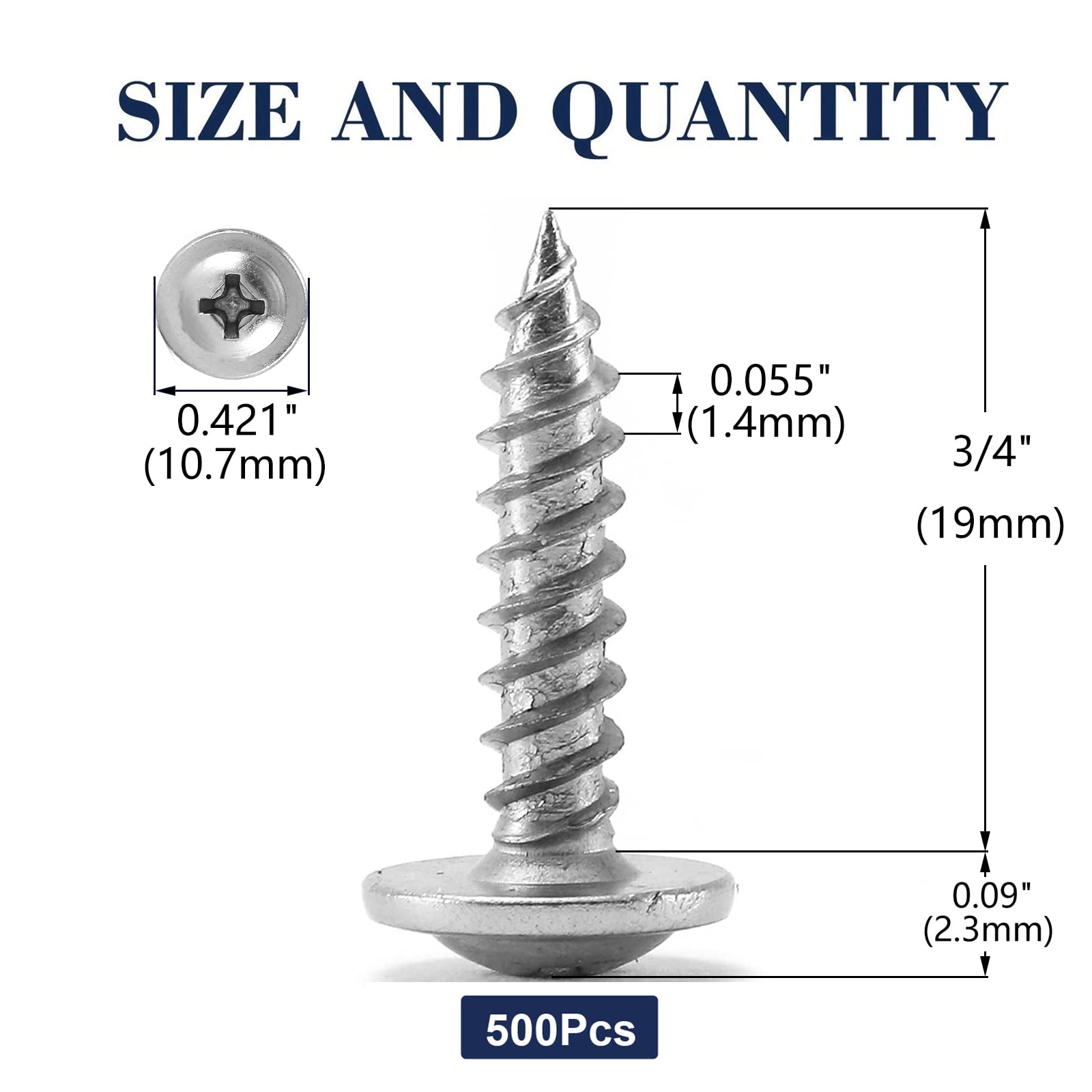 Snapklik.com : #8 X 3/4 Wood Screw 500Pcs 410 Stainless Steel Standard ...