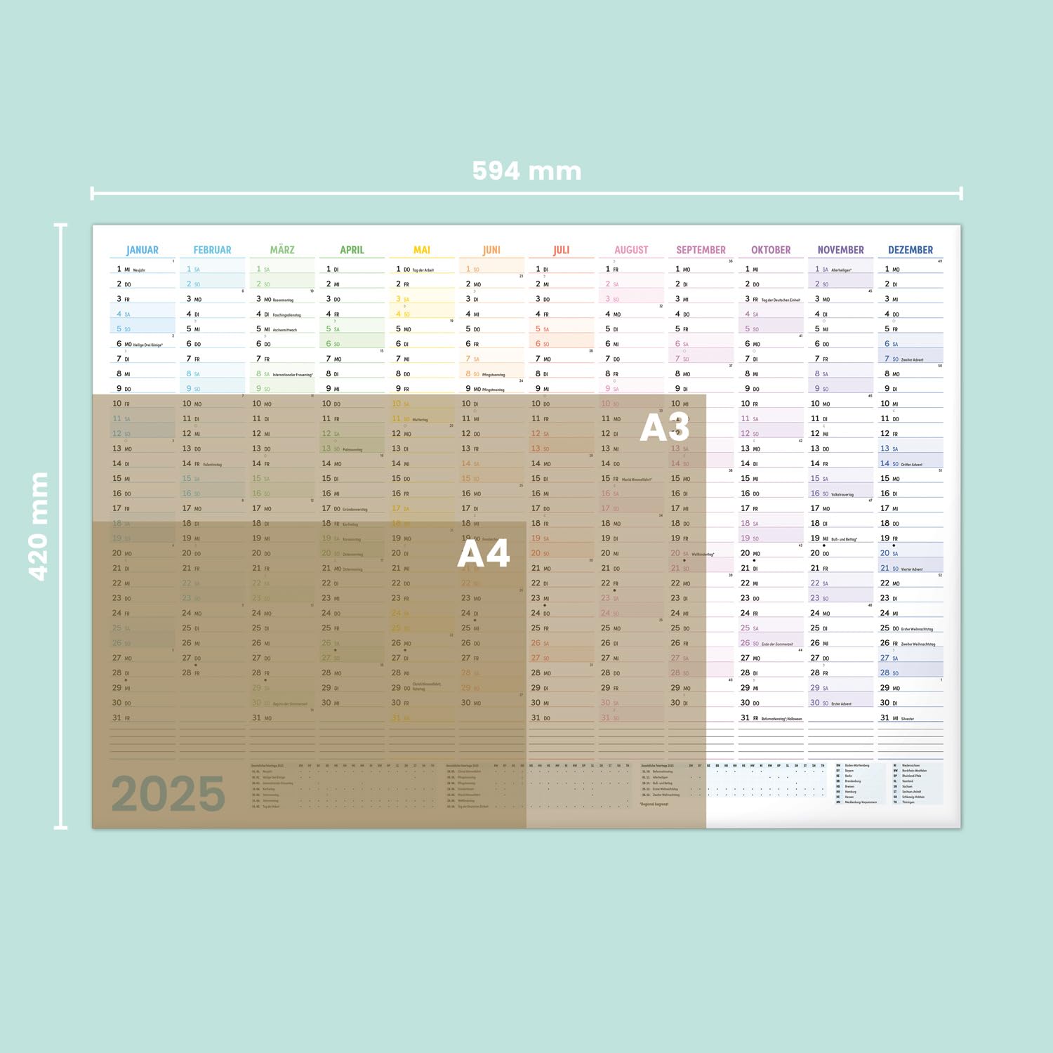 NOTIQUE XL Year Planner 2025 Wall Calendar – A2 Calendar Wall Planner ...