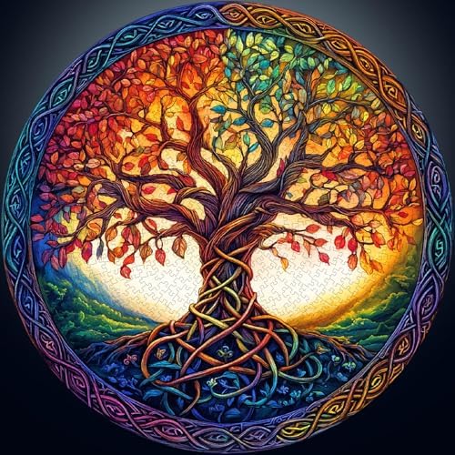Amazon.com: Puzzles for Adults 1000 Pieces - Stained Glass Tree of Life ...