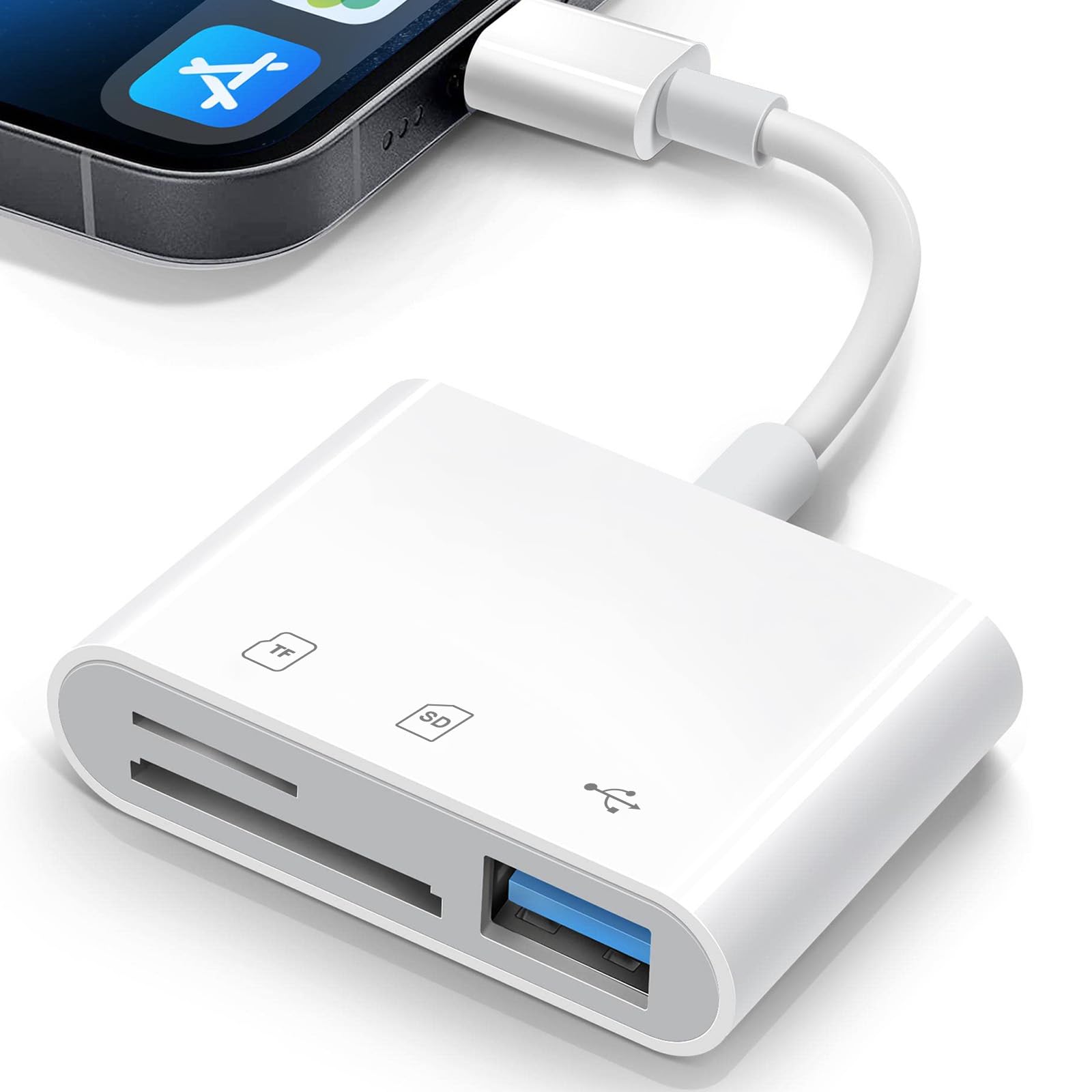 SD Card Reader Adapter for iPhone, 3-In-1 SD/TF Card Reader with USB ...