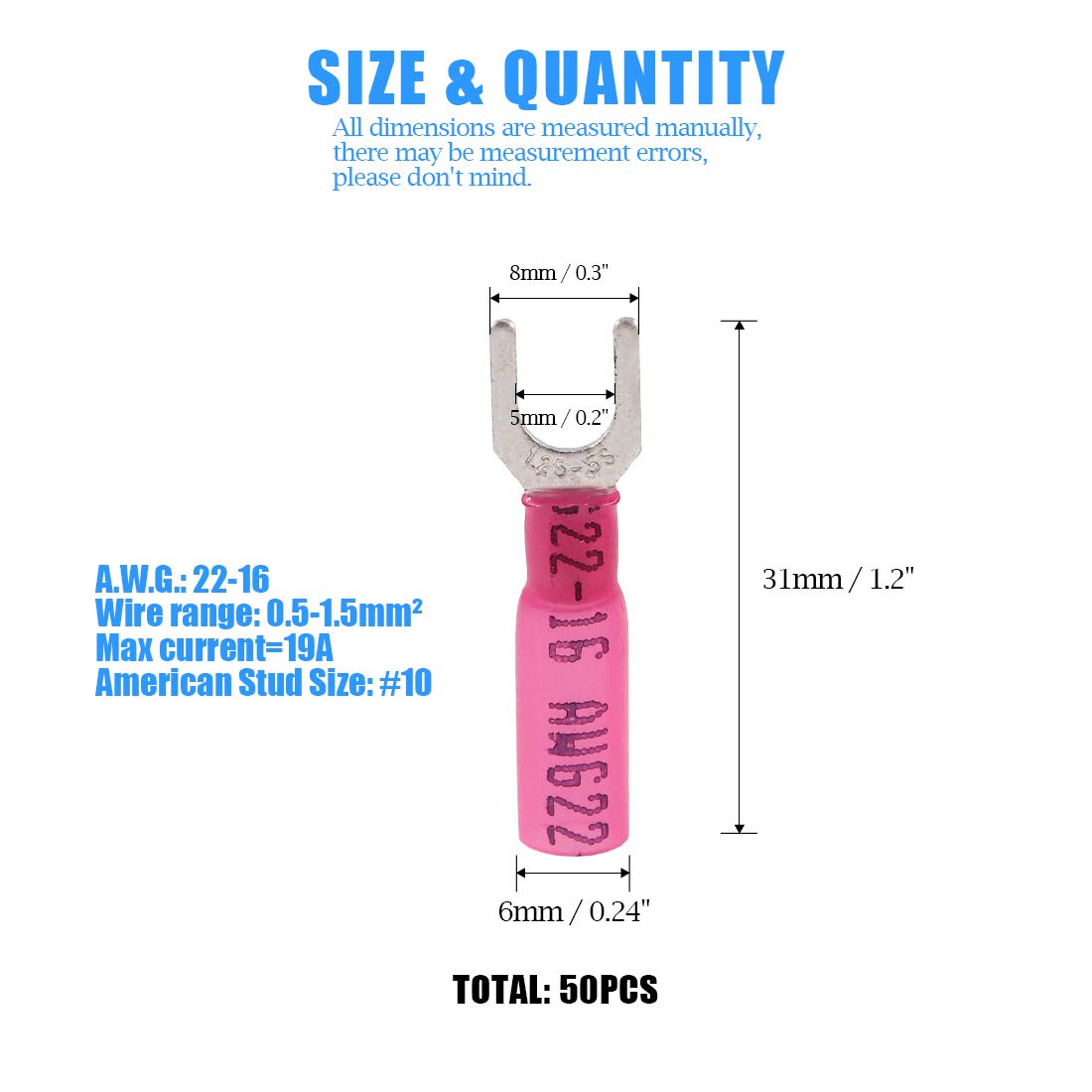 Snapklik.com : Glarks 50pcs 22-16 Gauge #10 Heat Shrink Fork Connectors ...