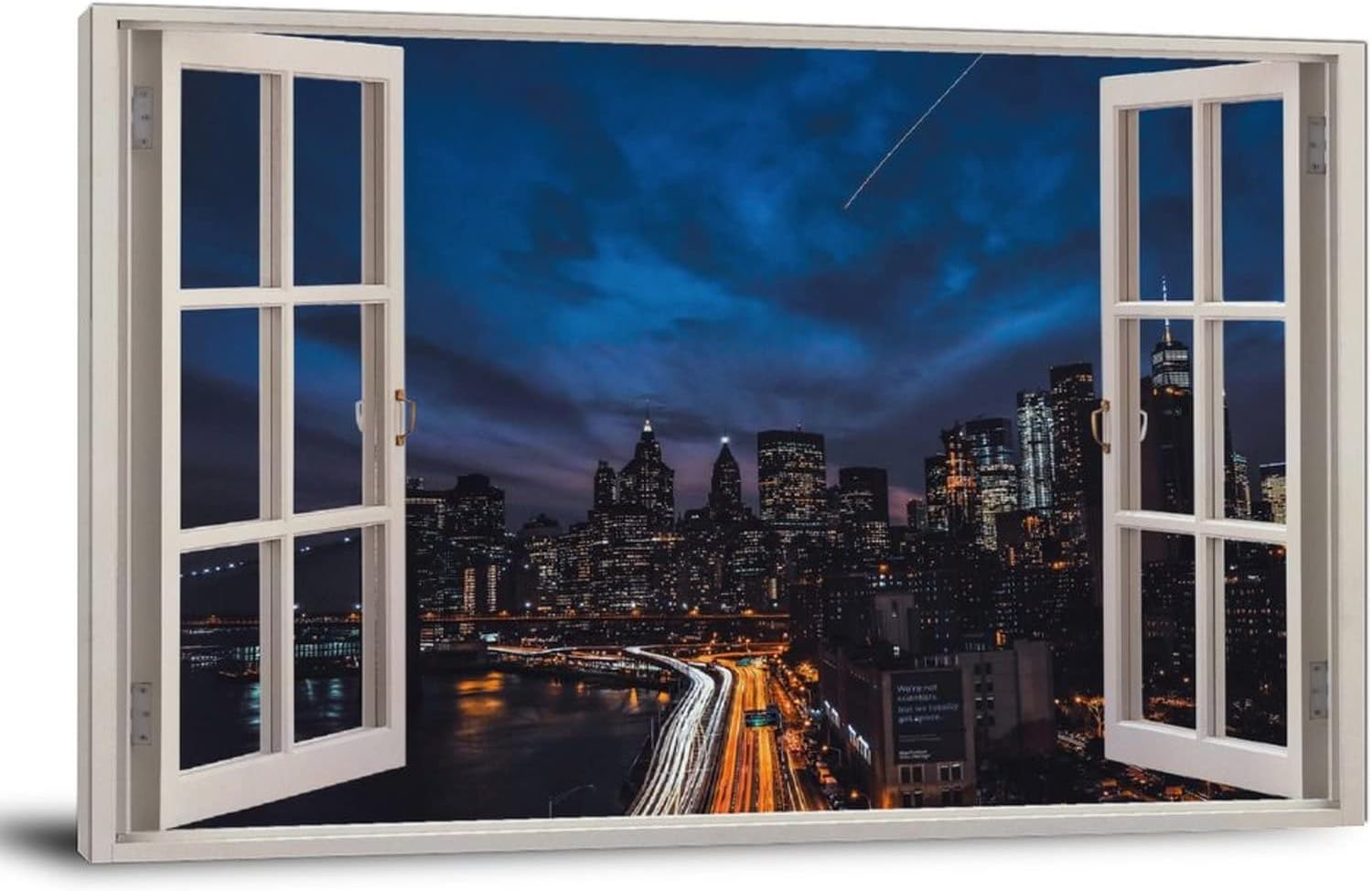 Modern Window View New York Night City View Canvas Art Poster and Wall ...