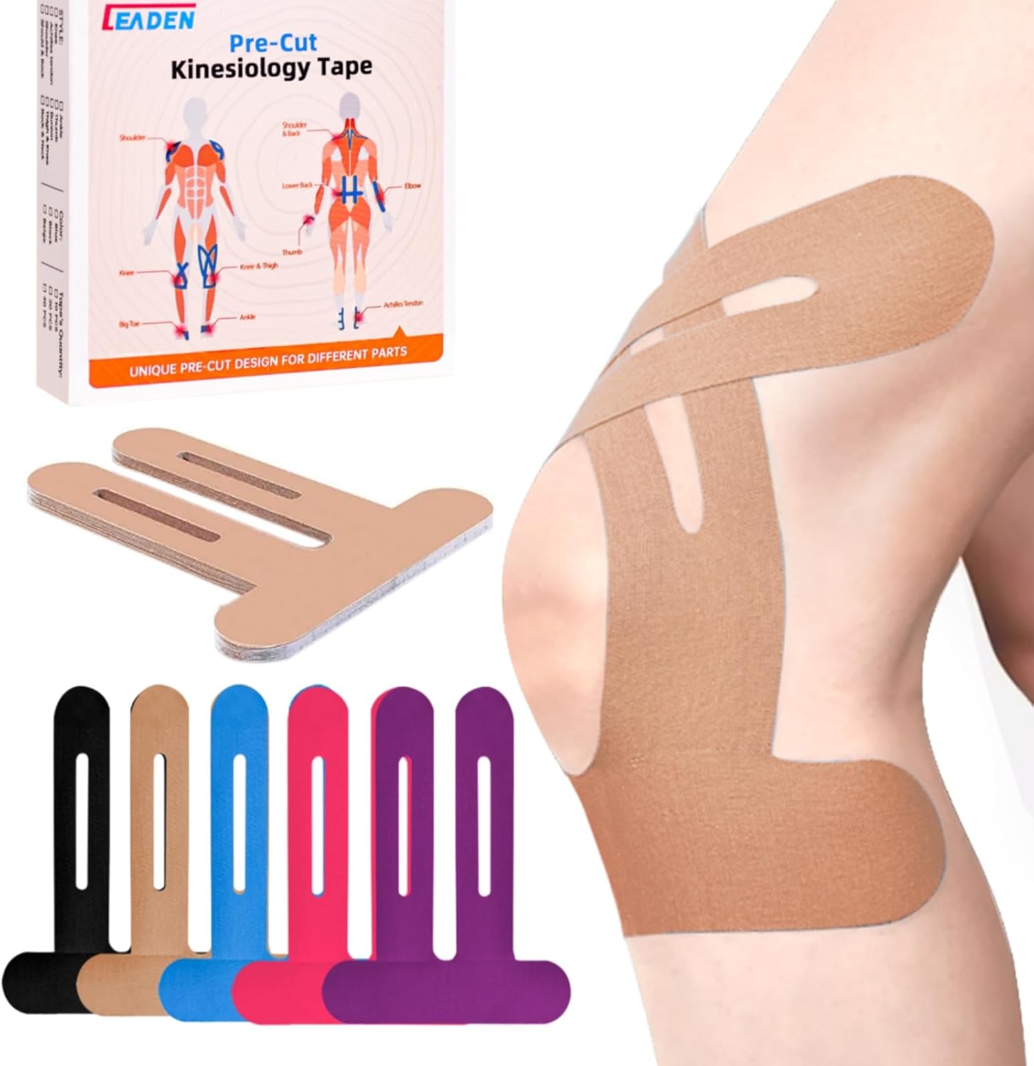 Amazon.com: IEADEN Precut Kinesiology Tape for Knees, 10 Pcs - Knee ...