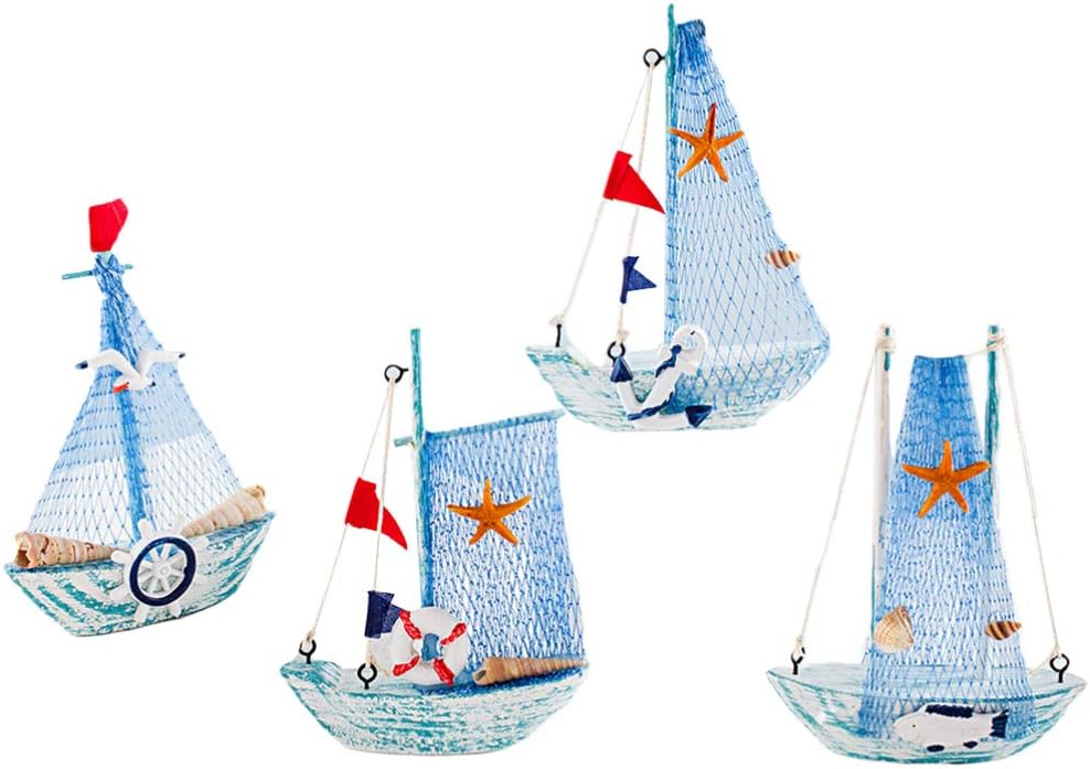 Amazon.com: 4pcs Mini Sailboat Model Wooden Miniature Sailing Boat ...