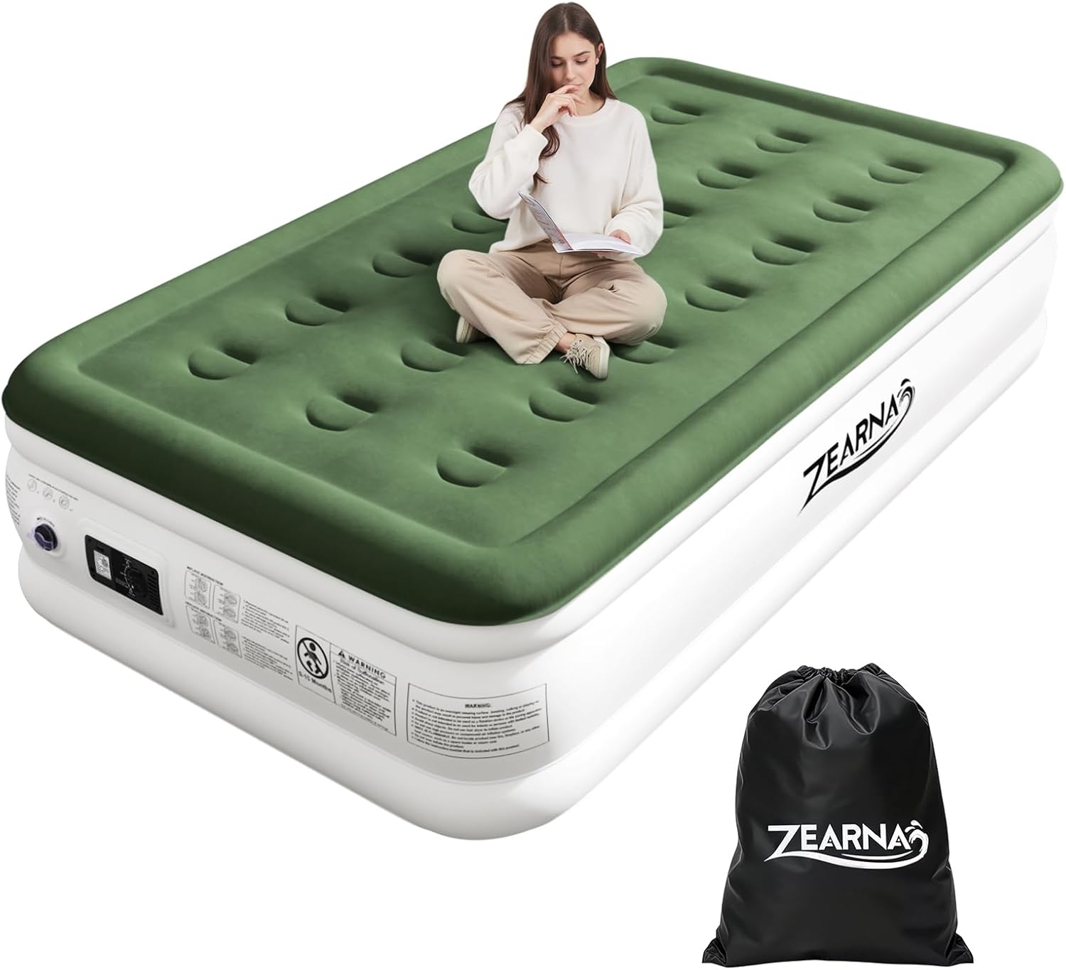 Zearna Single Inflatable Mattress, Single Air Bed for Home with Built ...