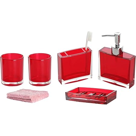 Amazon.com: 4 Piece Ceramic Bathroom Accessories Set - Red - Our ...