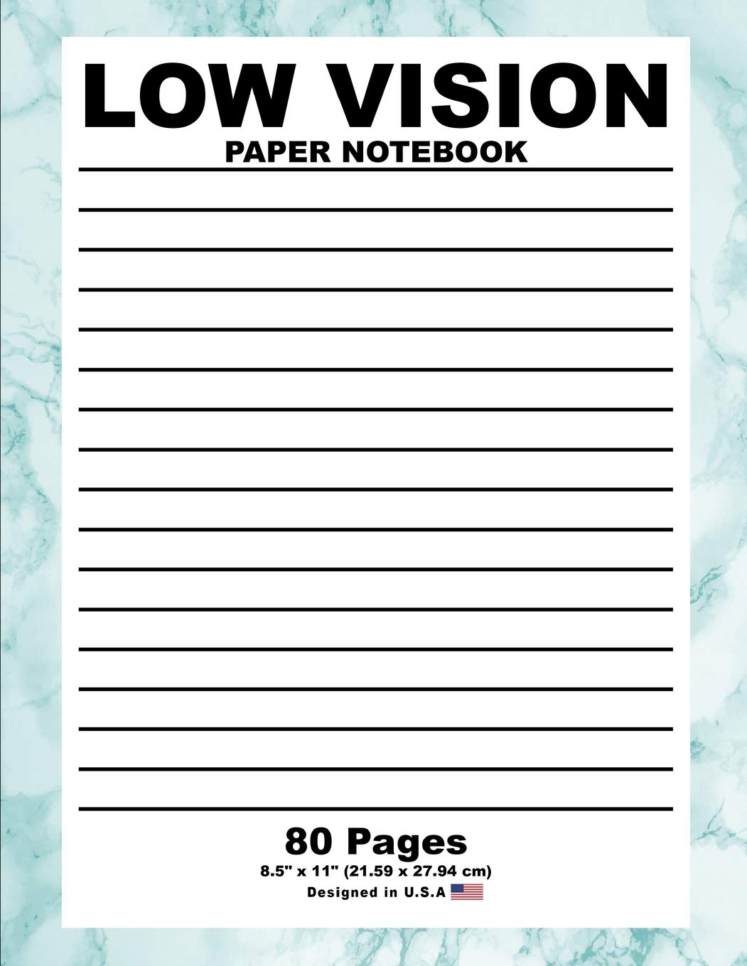 Low Vision Paper Notebook: Marble Teal - Bold Lined Writing Journal ...