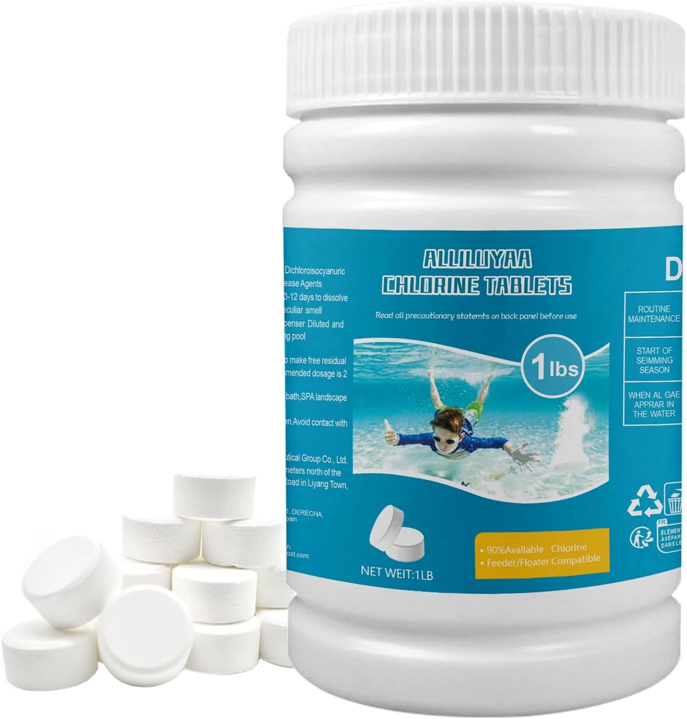1LB Chlorine Tablets for Swimming Pool, Chlorine Tablets for 1 inch Tub ...