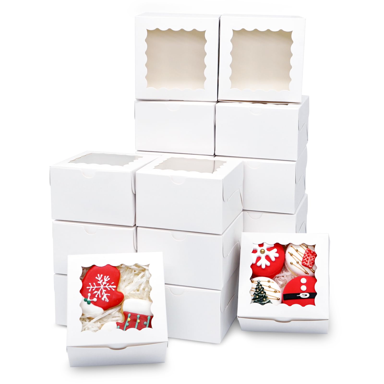 XINHPKGG 50pcs Cookie Boxes 4x4x2.5 Inches: Bakery Boxes with Window ...