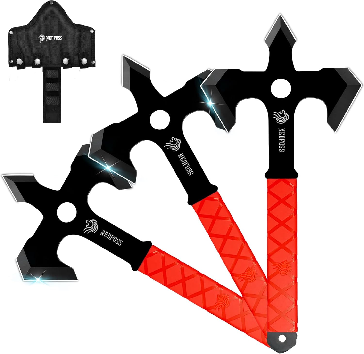 Amazon.com : NedFoss Axe Throwing, 13.4" Full Tang Triple Edge Throwing Axe with Sheath and Red ...