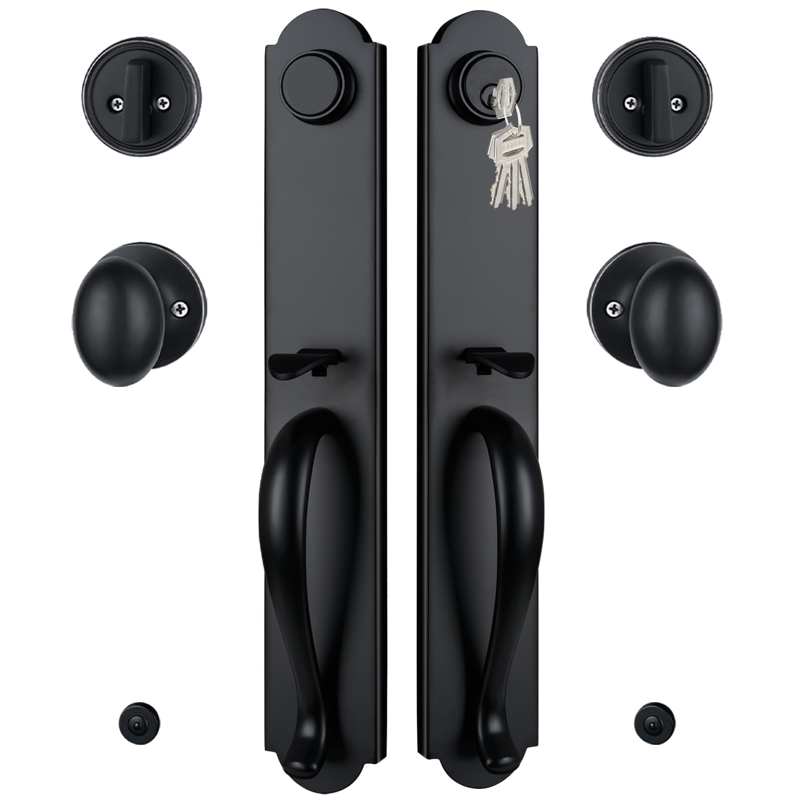 HISAFE Double Door Handle Set for Front Door, Matte Black Keyed&Dummy ...