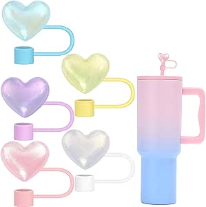 Amazon.com: Shiny Straw Toppers, 5 Pieces Bling Heart Stanley Cup ...