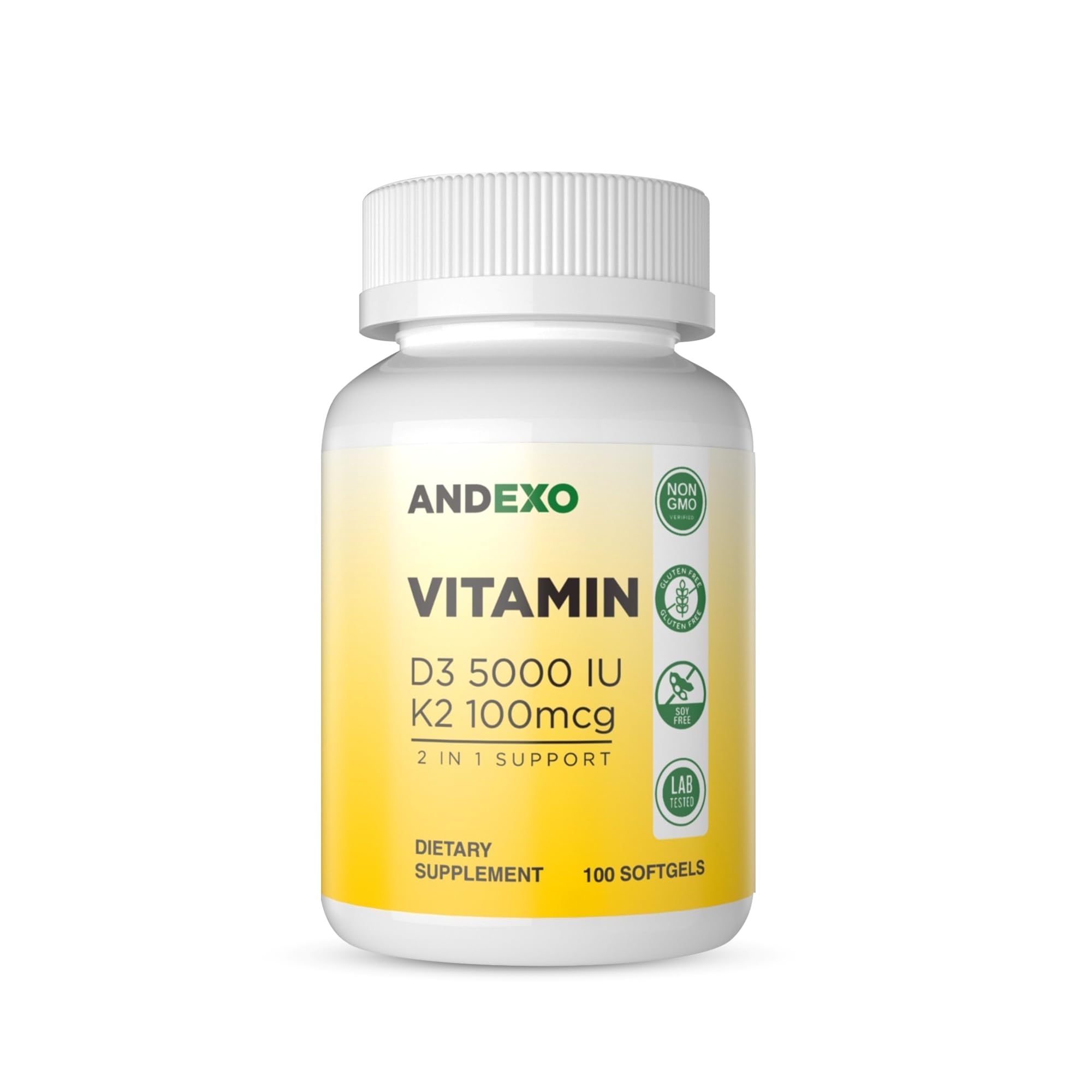 Amazon.com: ANDEXO Vitamin D3 5000 IU with K2 100 mcg, 100 Soft-Gels ...