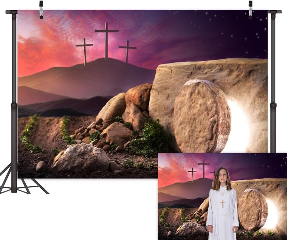 Amazon.com : Leowefowa 10x8ft Vinyl Easter Cross Backdrop Christian ...