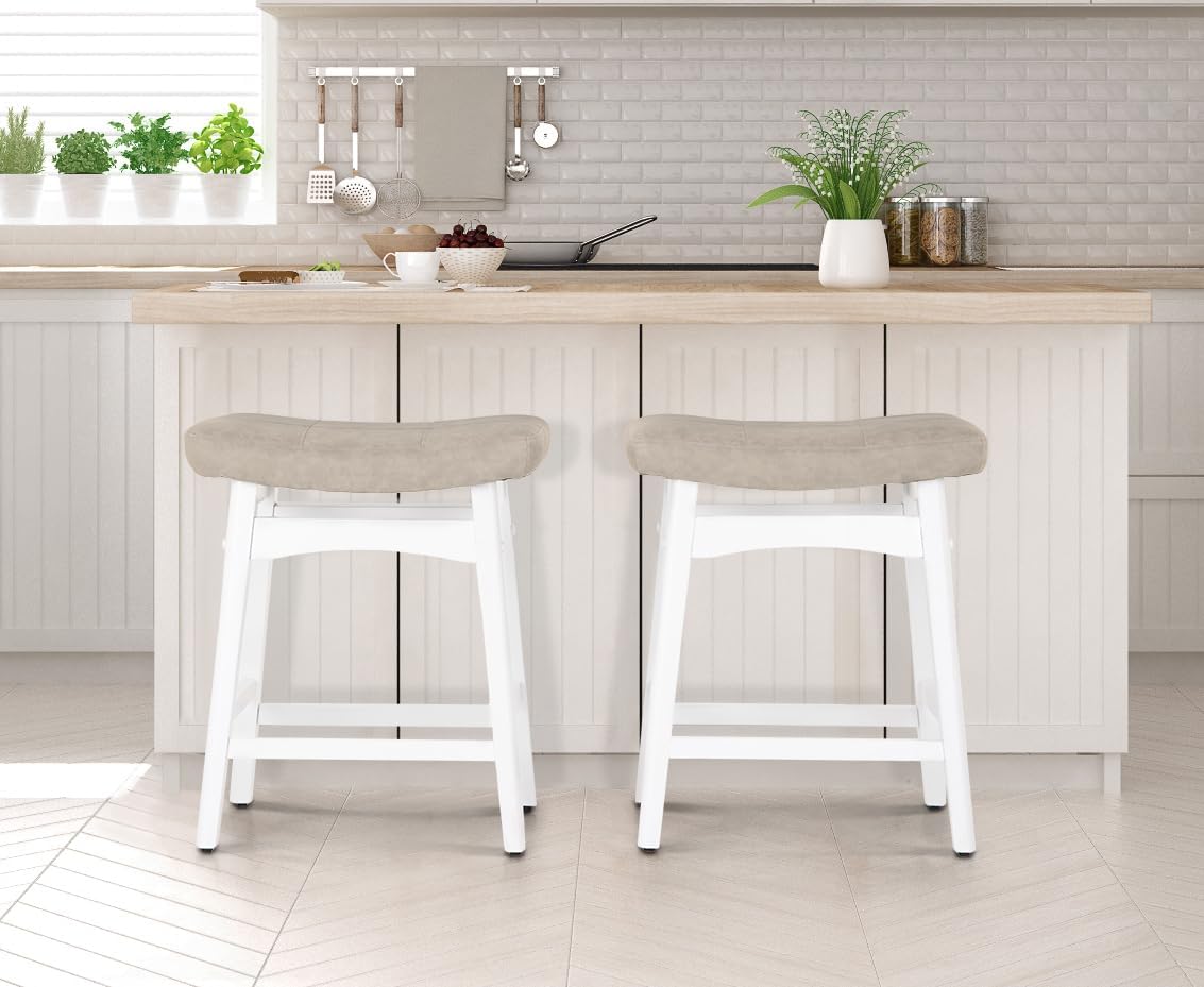 Amazon.com: Erste!Bravo White Solid Wood Bar Stools Set of 2 for ...