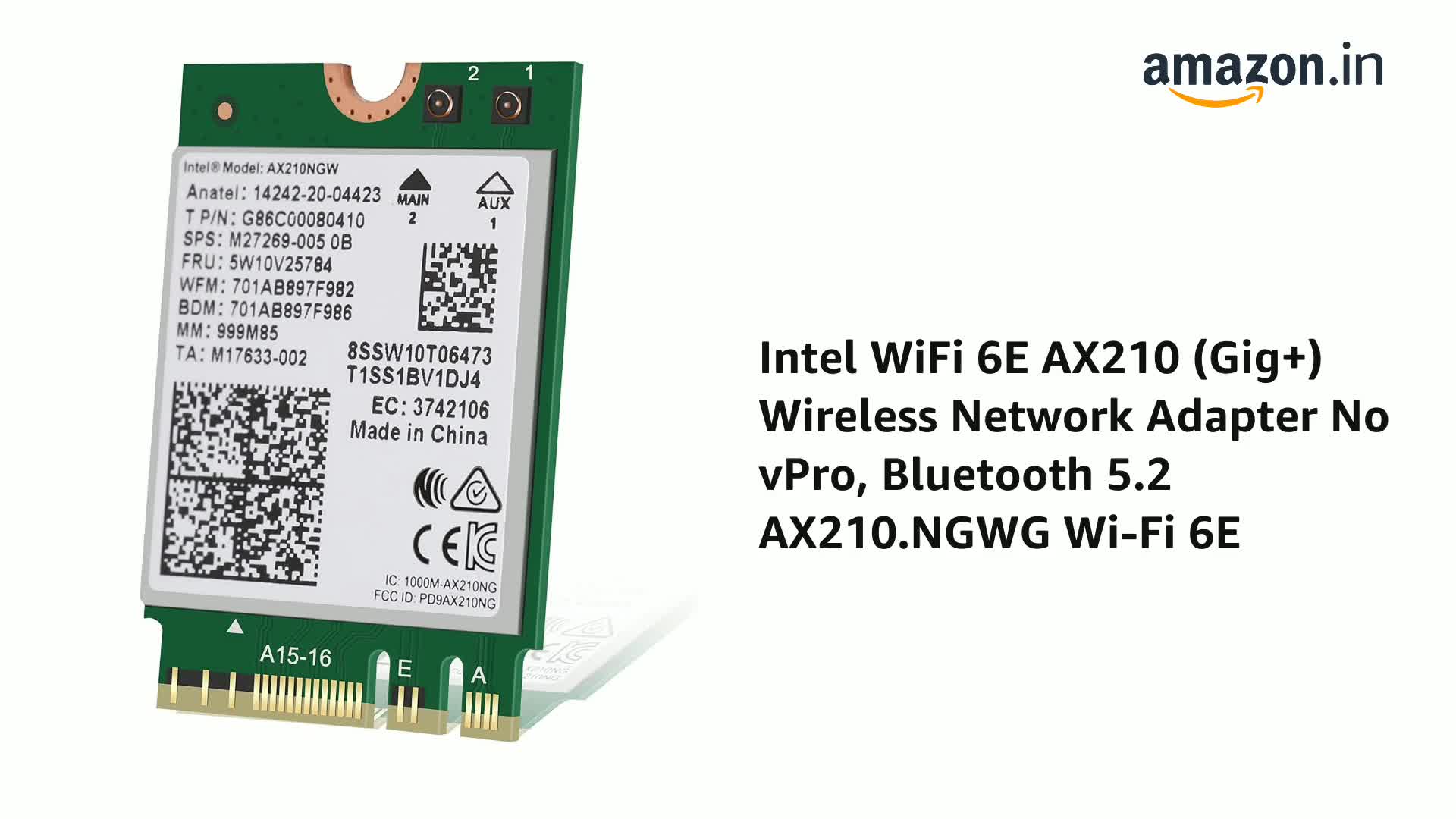 Watch Intel WiFi 6E AX210 ﹙Gig ﹚ Wireless Network Adapter No vPro ...