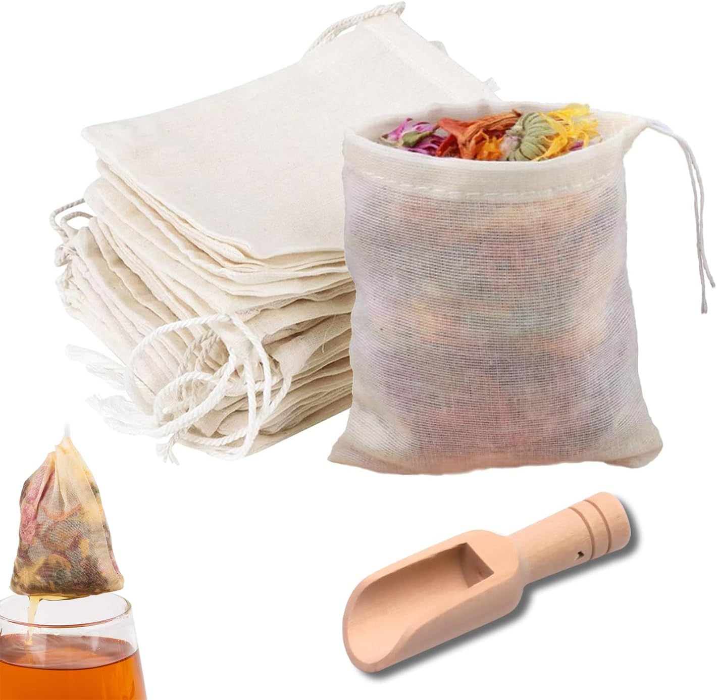 Drawstring-Tea-Filter Tea Bags - 25PCS Reusable Empty Muslin Bags Tea ...