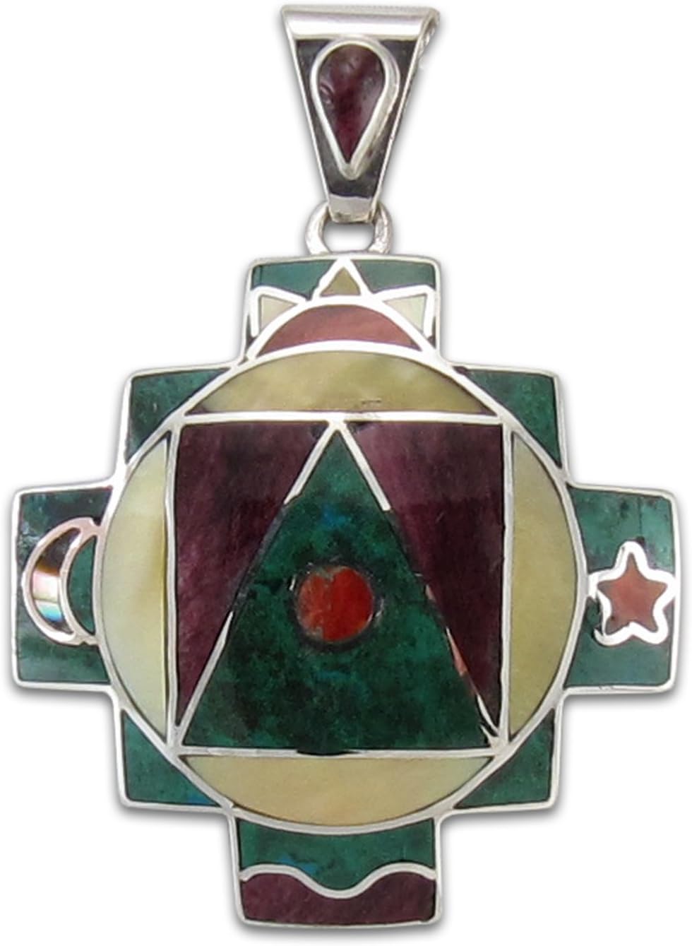 Amazon.com: Peruvian Silver and Stone Chakana Triangle Pendant w/4 ...