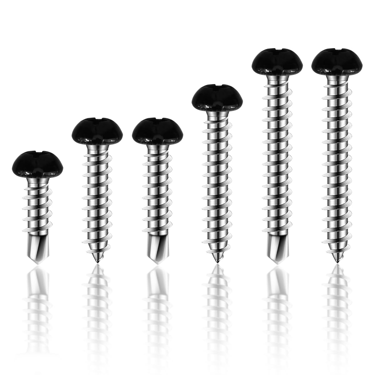 NOOTO 60 Pcs #8 Black Pan Head Screws, 6 Sizes, Quad Drive, Twin Fast ...