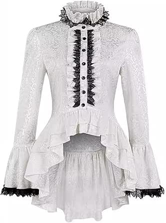 Amazon.com: Victorian Gothic Shirt for Women Medieval Stand Collar ...