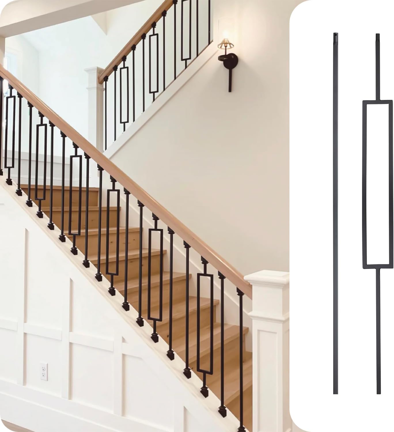 Vilstomes 16 Pack Iron Balusters 44 Inches, Rectangular Hollow Stair ...