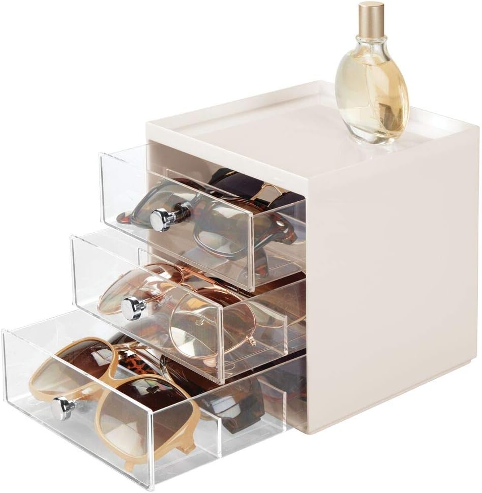 mDesign Glasses Display Case — Eyeglasses Storage Box with 3 Divided ...