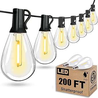 Tenmiro 200FT Outdoor String Lights, Ultra Long Waterproof 60+2 Edison ...