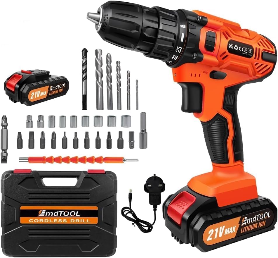 Cordless Power Drill Set with 1.5 Ah Lithium-Ion Battery and Charger ...