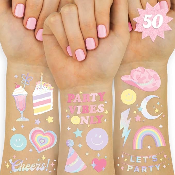 Amazon.com : xo, Fetti Pastel Rainbow Temporary Tattoos - 50 Iridescent ...