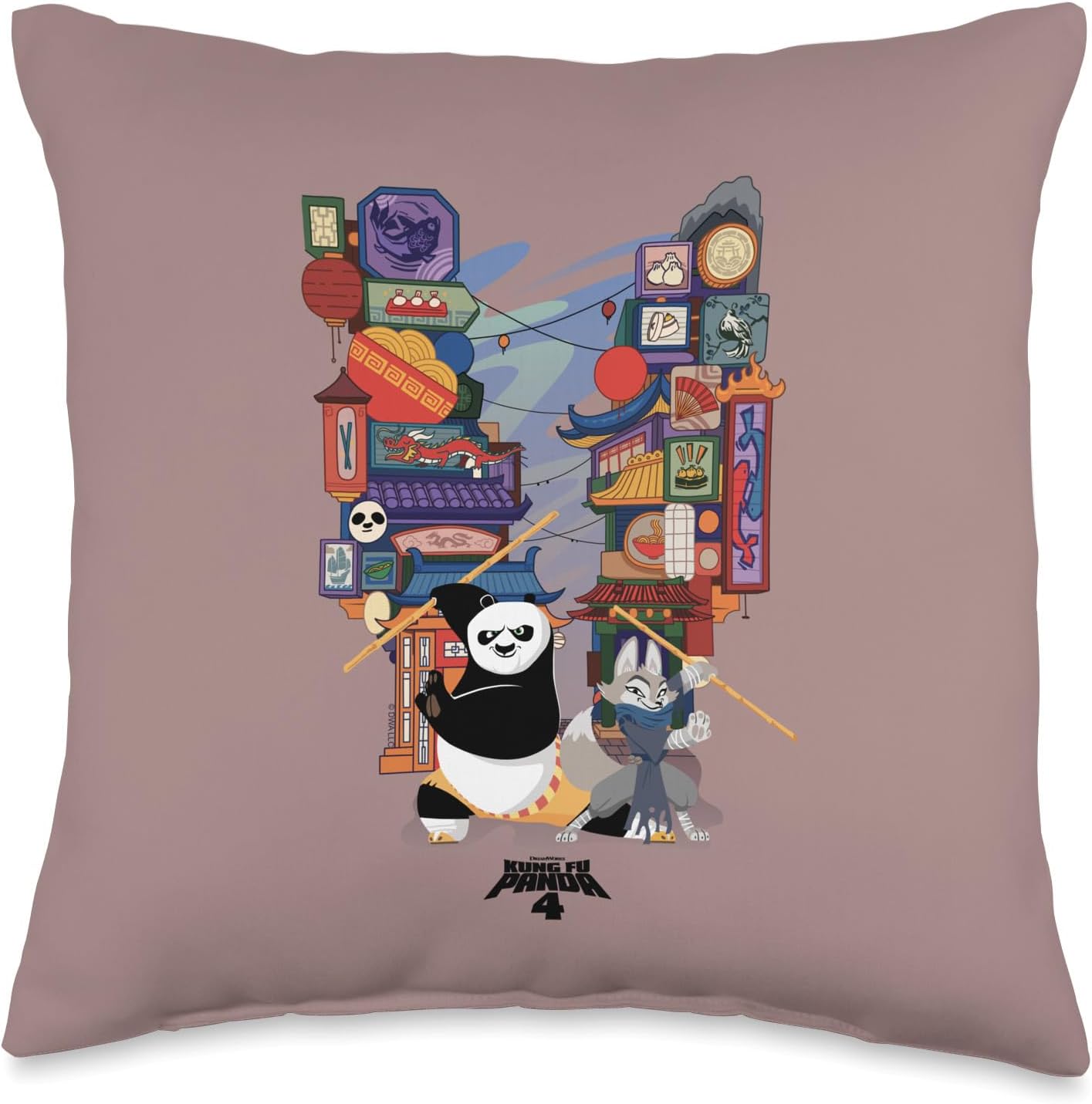 Amazon.com: DreamWorks Kung Fu Panda 4 Po & Zhen Throw Pillow : Home ...